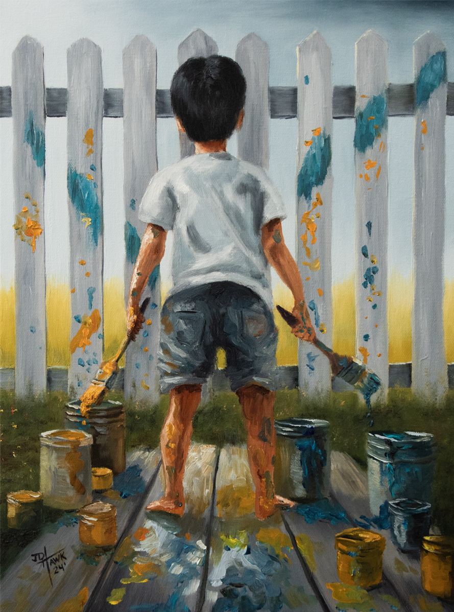 Boy Painting Fence - JD Hawk's Art Studio